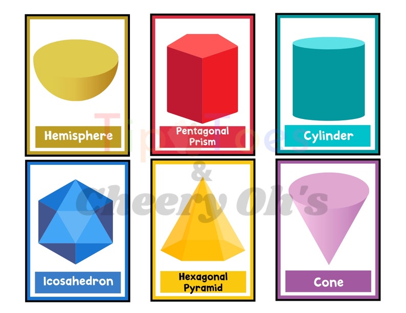 3D Shapes Flashcards Shape Flashcards Homeschool 3D Shapes | Etsy