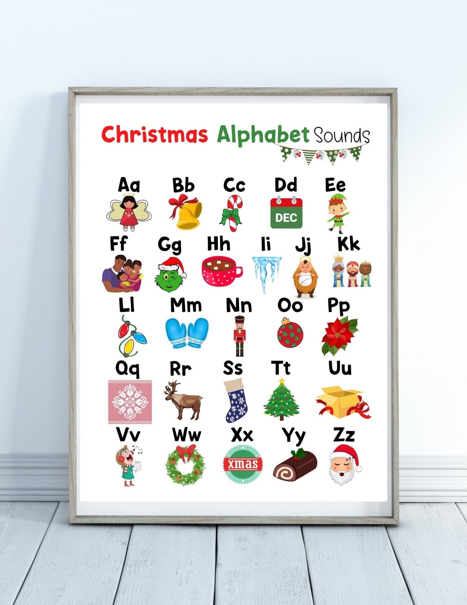 Christmas Alphabet Chart, Letter Sounds, Christmas Learning Poster ...