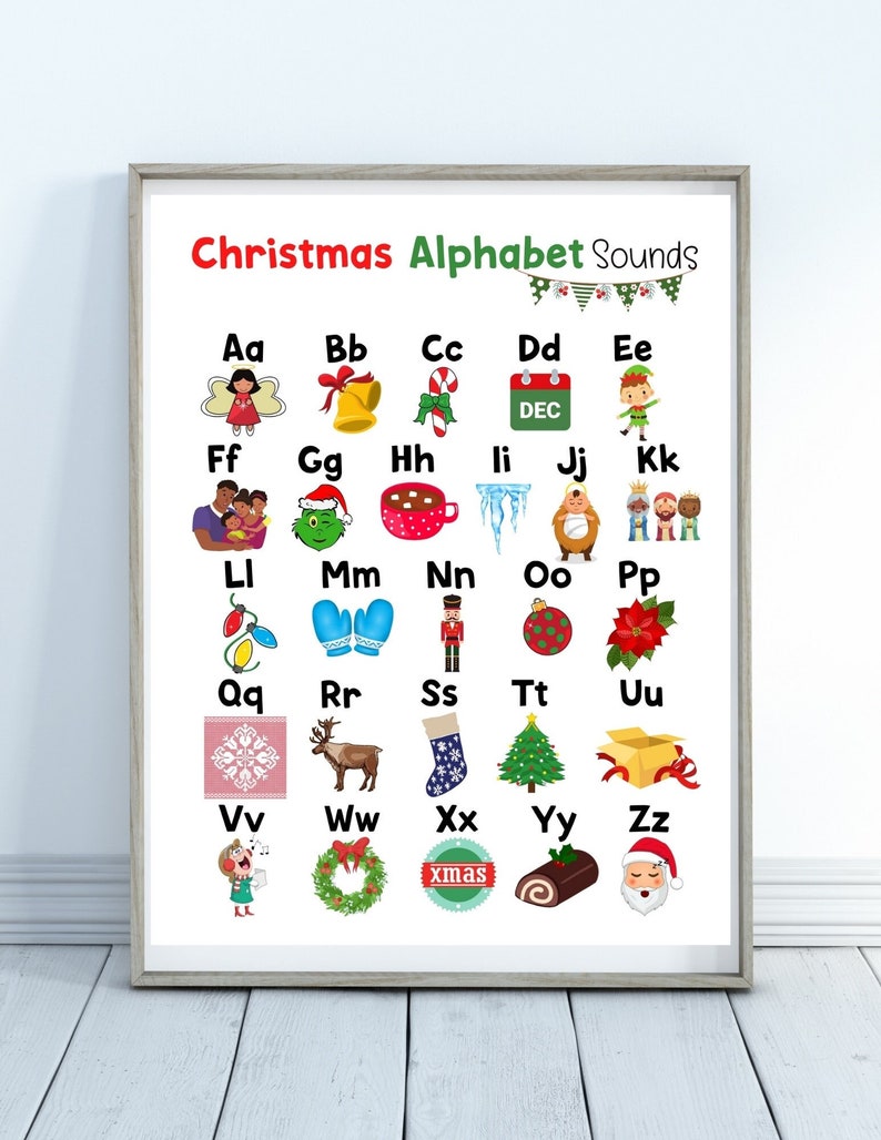 Christmas Alphabet Chart, Letter Sounds, Christmas Learning Poster ...