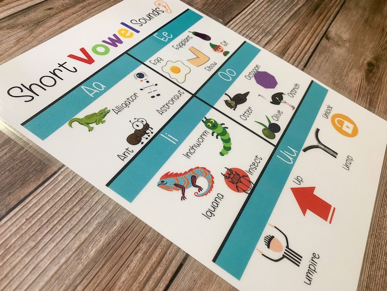 Short Vowel Sounds, Vowel Chart, Educational Poster, Short Vowel Words ...