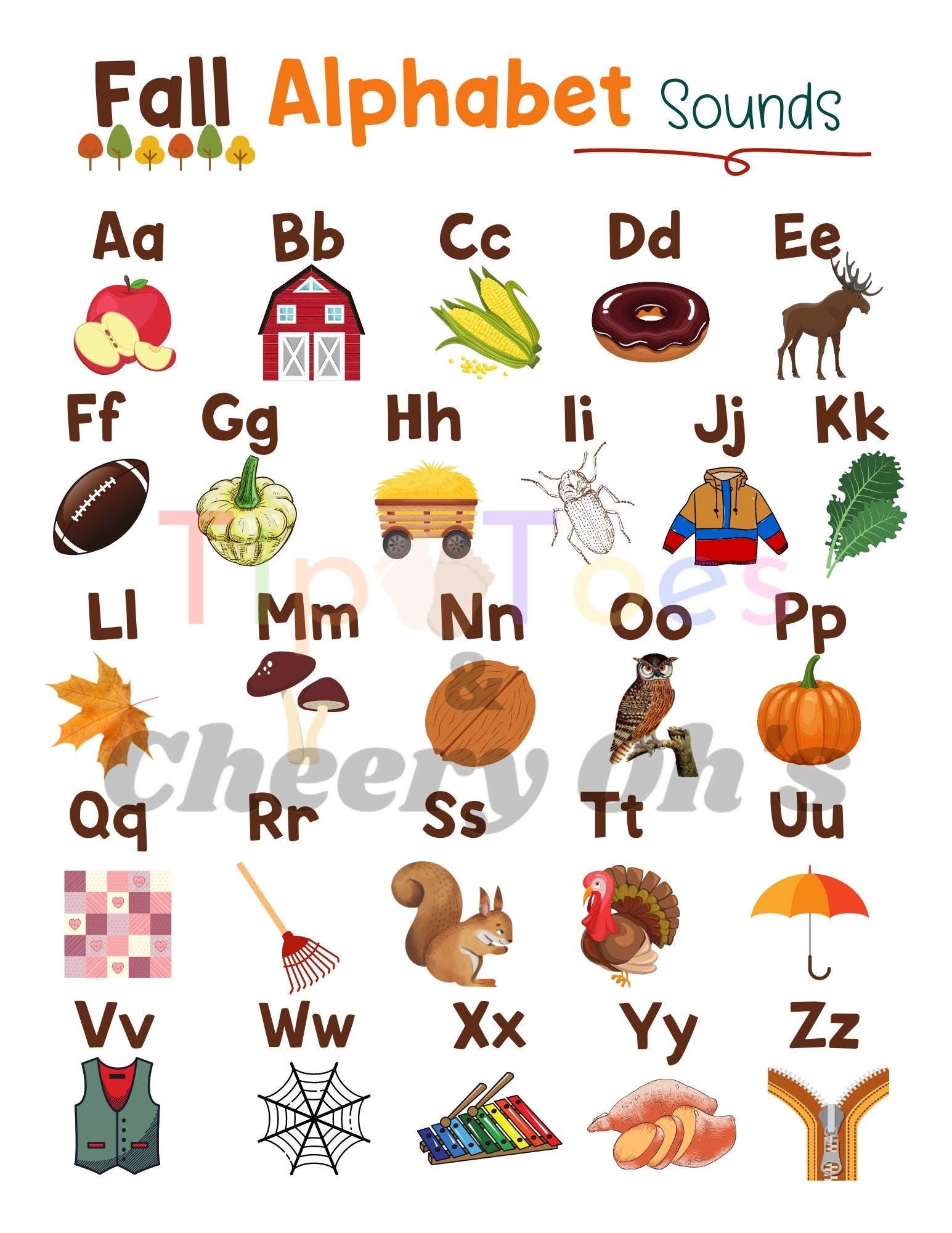 Fall Alphabet Chart, Letter Sounds, Fall Learning Poster, Alphabet ...