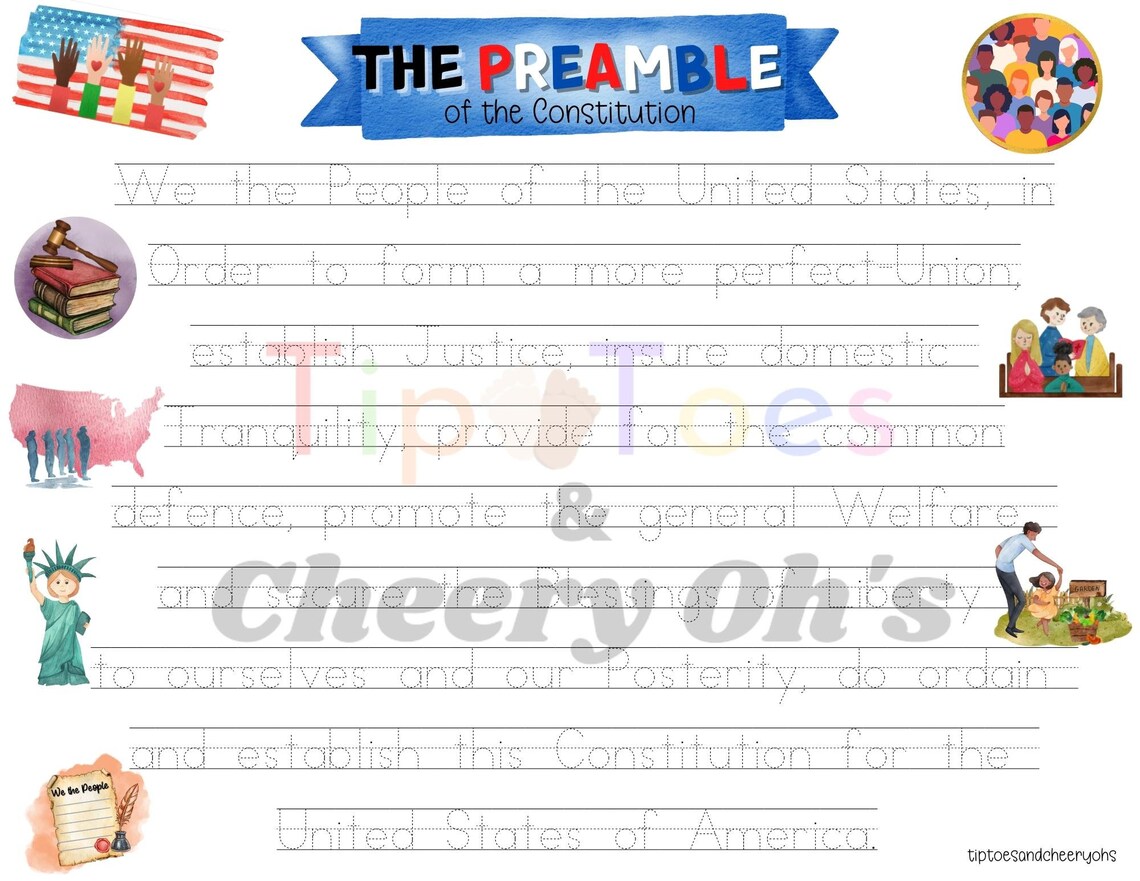 The Preamble for Kids Printable U.S. Constitution Preamble - Etsy