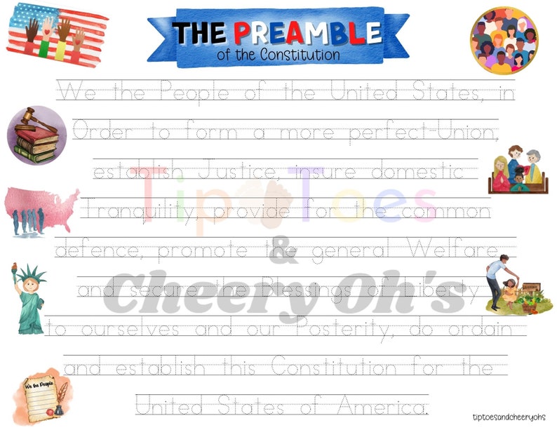 The Preamble for Kids Printable, U.S. Constitution, Preamble Activity ...