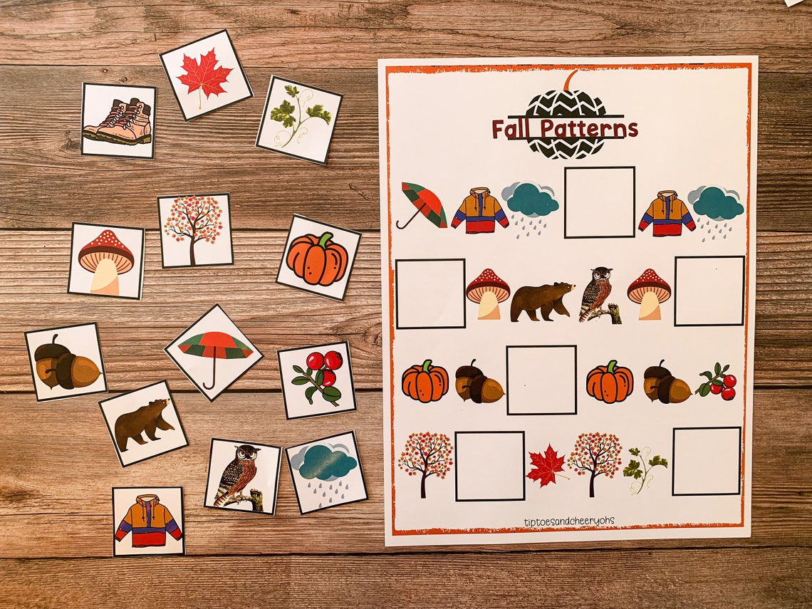 Pattern Matching Game Kids Fall Patterns Activity Fall | Etsy