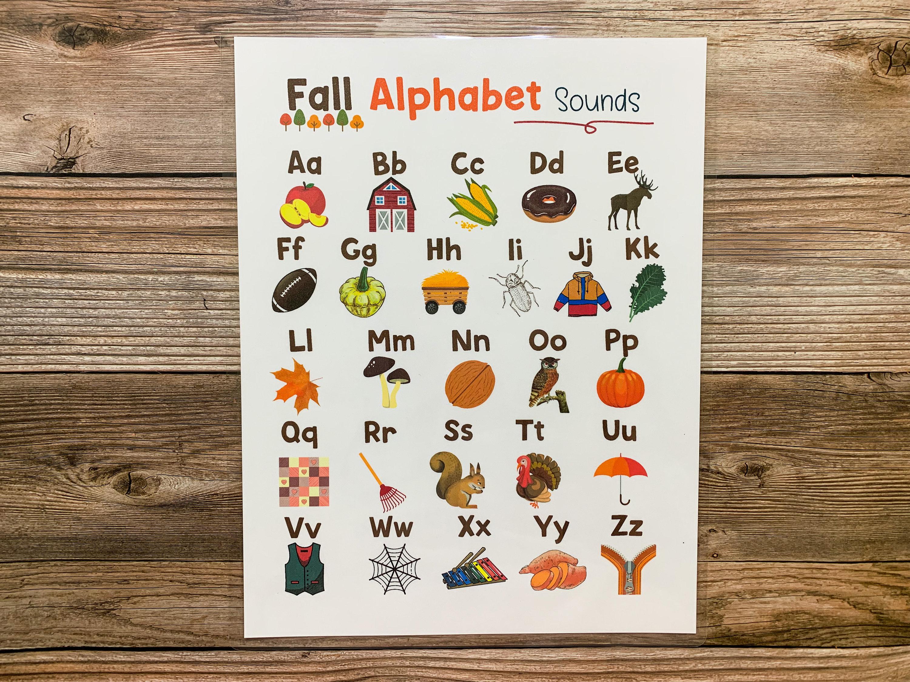 Fall Alphabet Chart, Letter Sounds, Fall Learning Poster, Alphabet ...