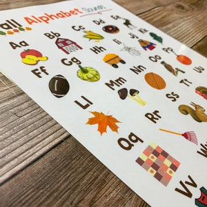 Fall Alphabet Chart, Letter Sounds, Fall Learning Poster, Alphabet ...