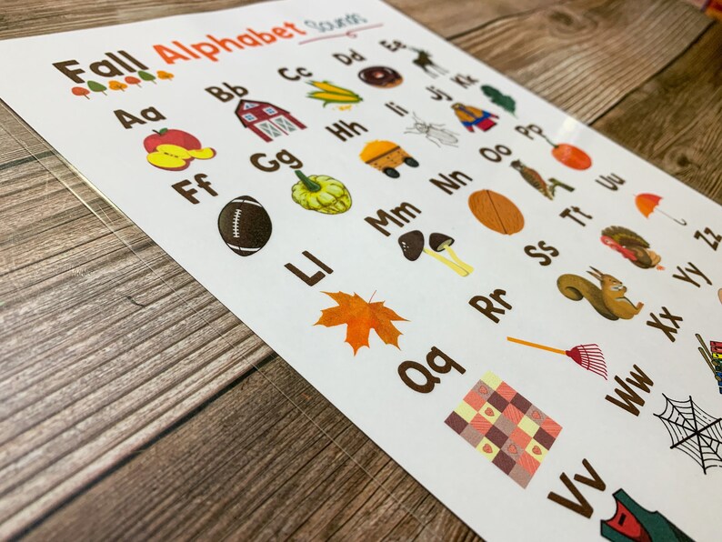 Fall Alphabet Chart, Letter Sounds, Fall Learning Poster, Alphabet ...