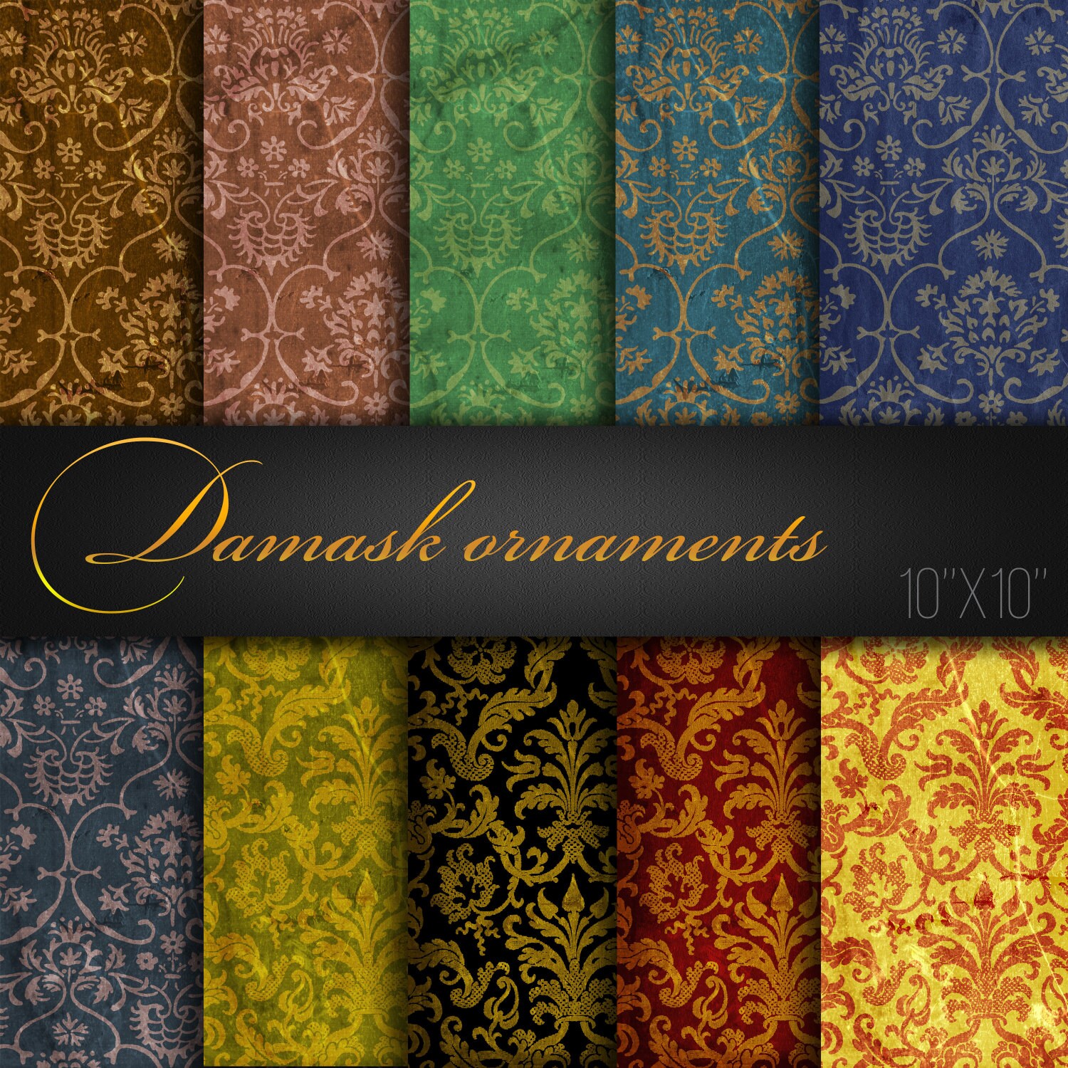 Elegant Damask Digital Paper / Damask Ornaments / Damask Patterns ...