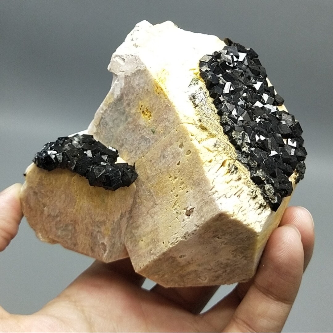 Andradite Garnet Crystal on Partially Transparent Albite From Kharan ...