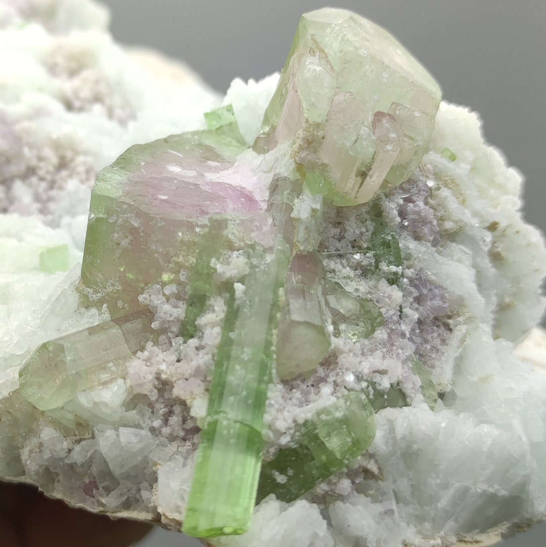 Natural Cabinet Size Watermelon Tourmaline Crystals on White Albite ...