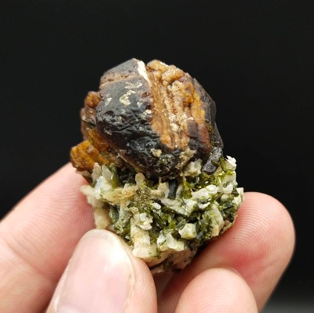 Andradite Garnet Crystal on Matrix on Albite With Green Epidote ...