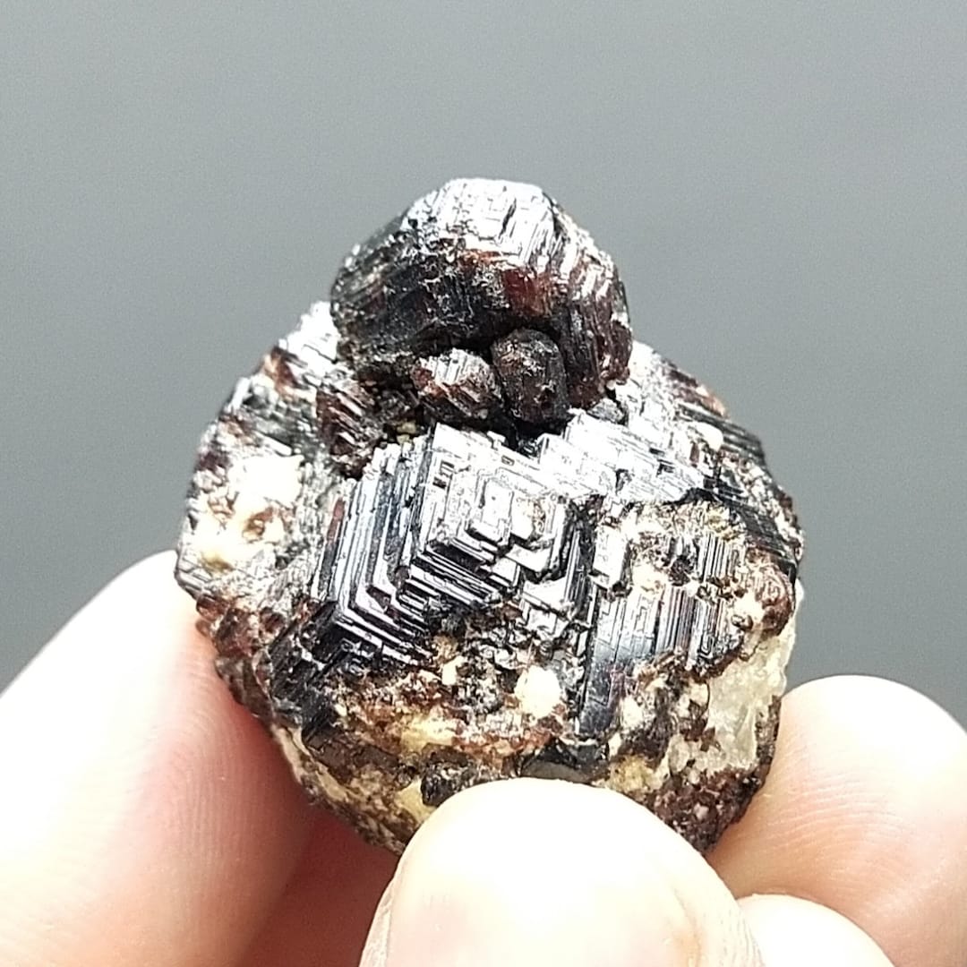 Natural Red Etched Spessartine Garnet Crystal With Baby Garnet Grown on ...