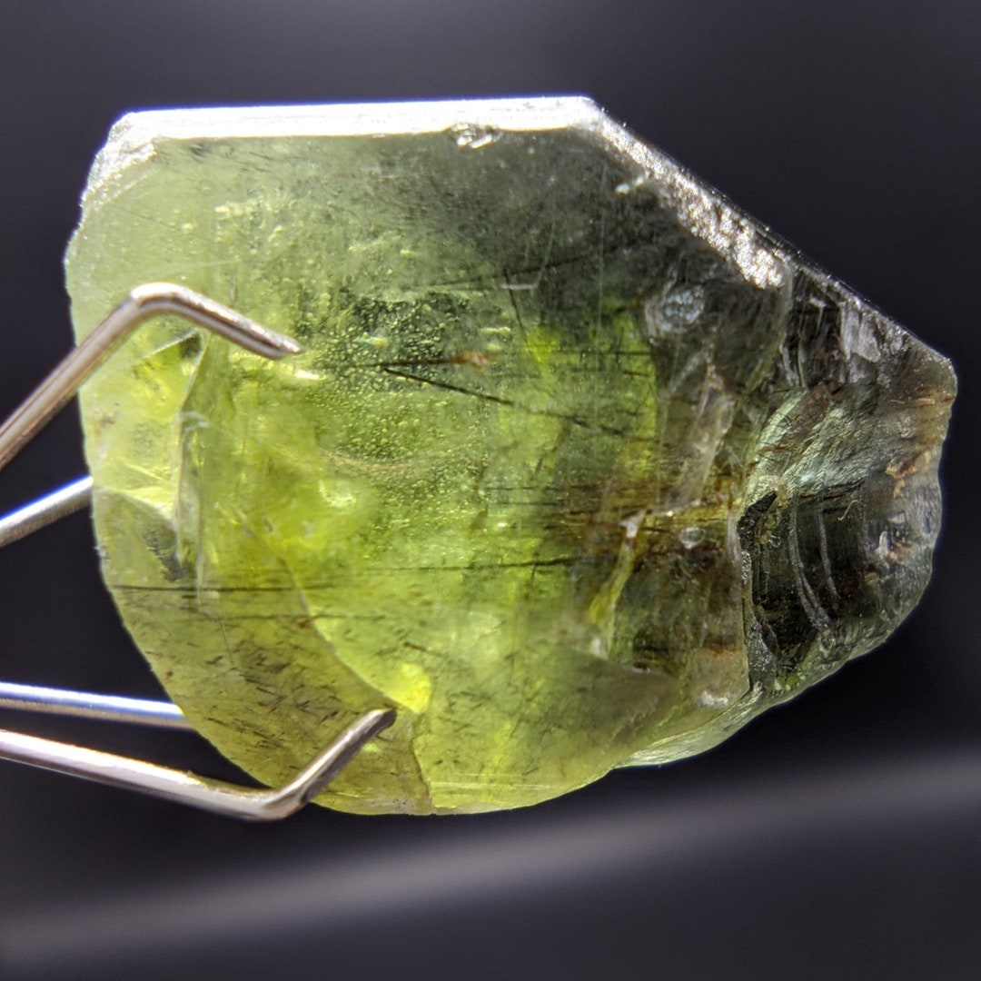 Natural Gemmy Terminated Green Peridot Crystal With Ludwigite Inclusion ...