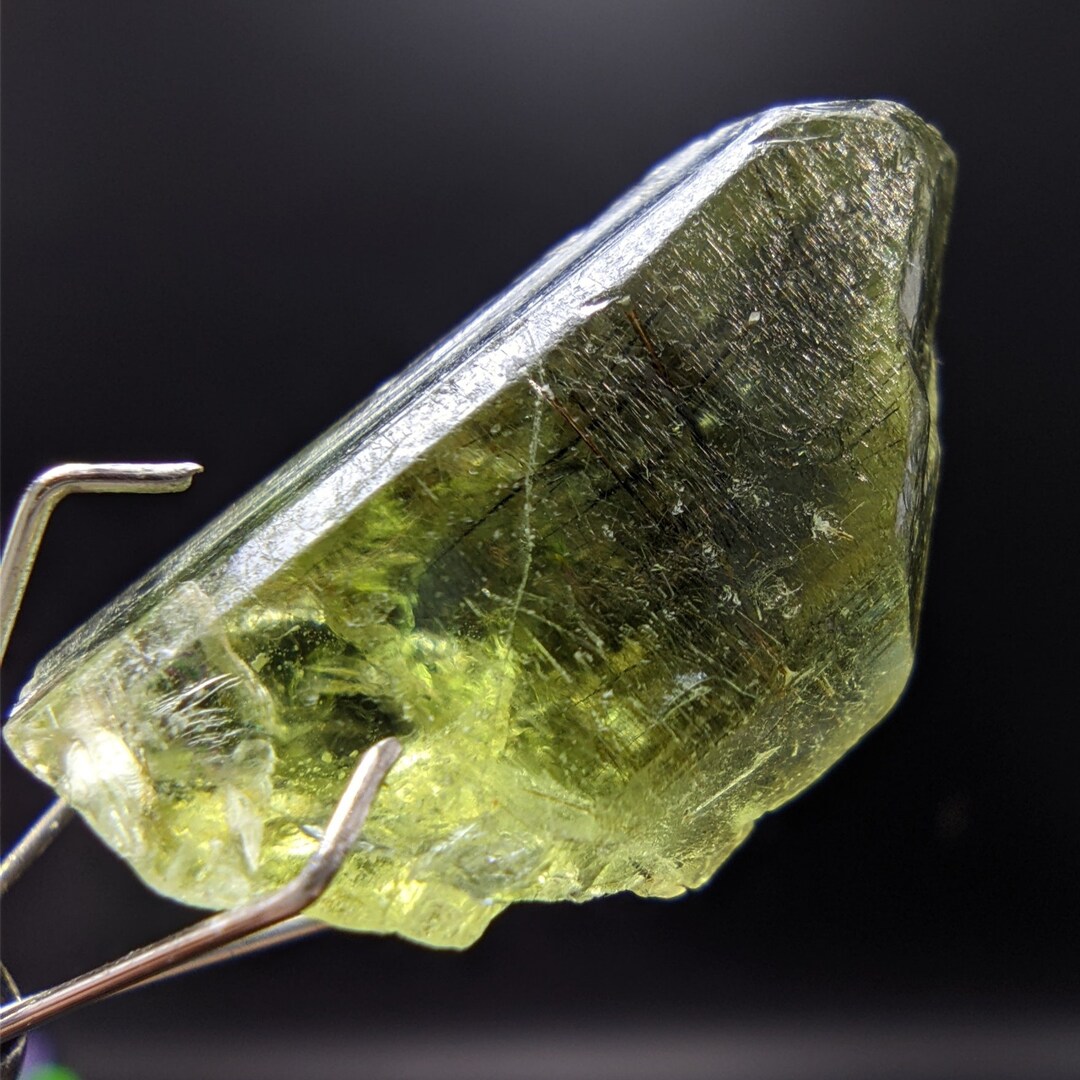 Natural Gemmy Terminated Green Peridot Crystal With Ludwigite Inclusion ...