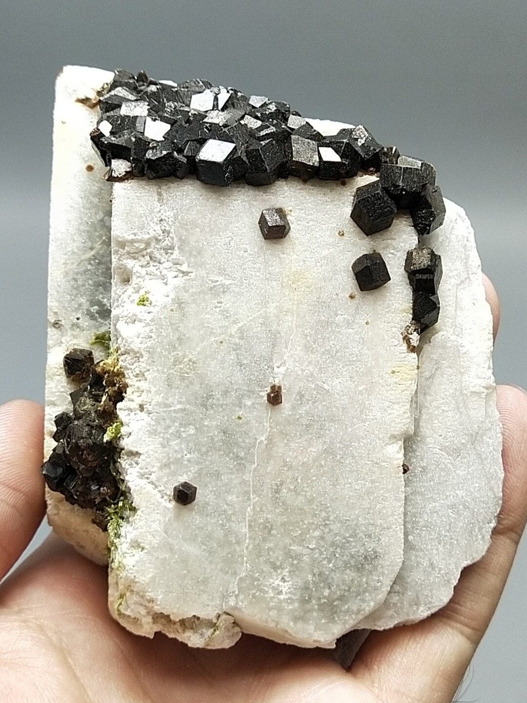 Andradite Garnet Crystal on Partially Transparent Albite With Specks of ...