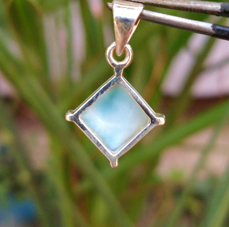 Pendants Natural fine quality beautiful square shape larimar sterling ...