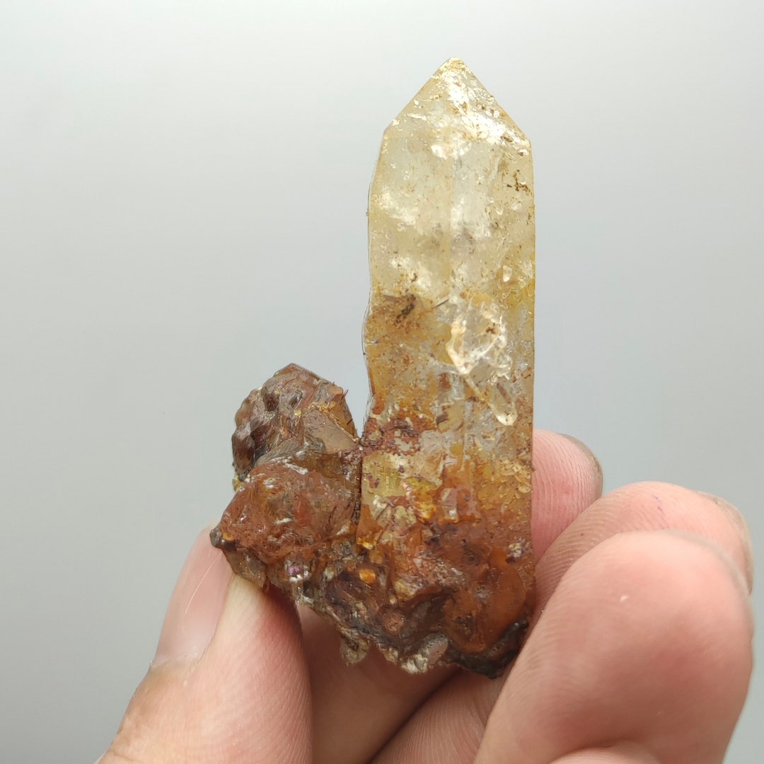 Single Natural Rutile Included Quartz Crystal With Iron Coated on ...
