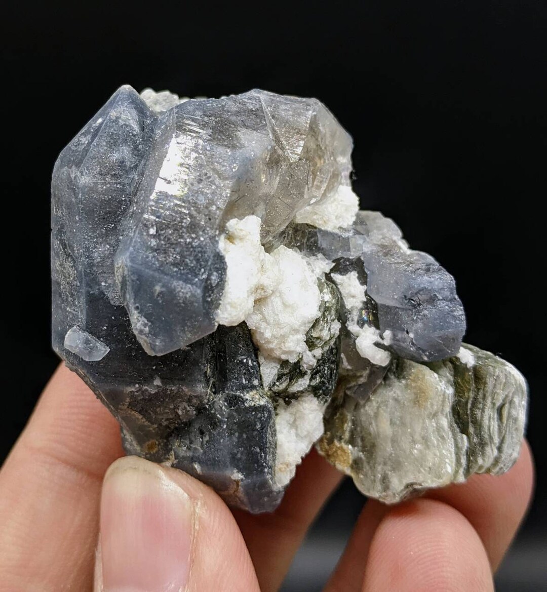 Rare Blue Indicolite Quartz Cluster With Muscovite From Afghanistan, 74 ...