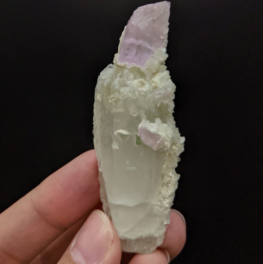 Natural Purple Kunzite Crystal on Matrix Albite With Green Tourmaline ...
