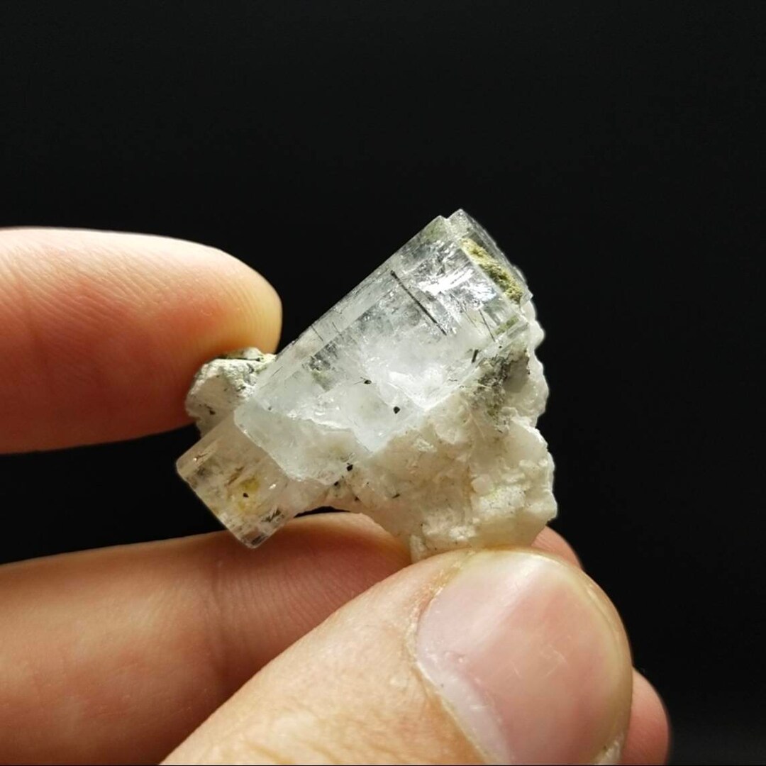 Natural Light Blue Transparent Aquamarine Crystal With Albite and Black ...