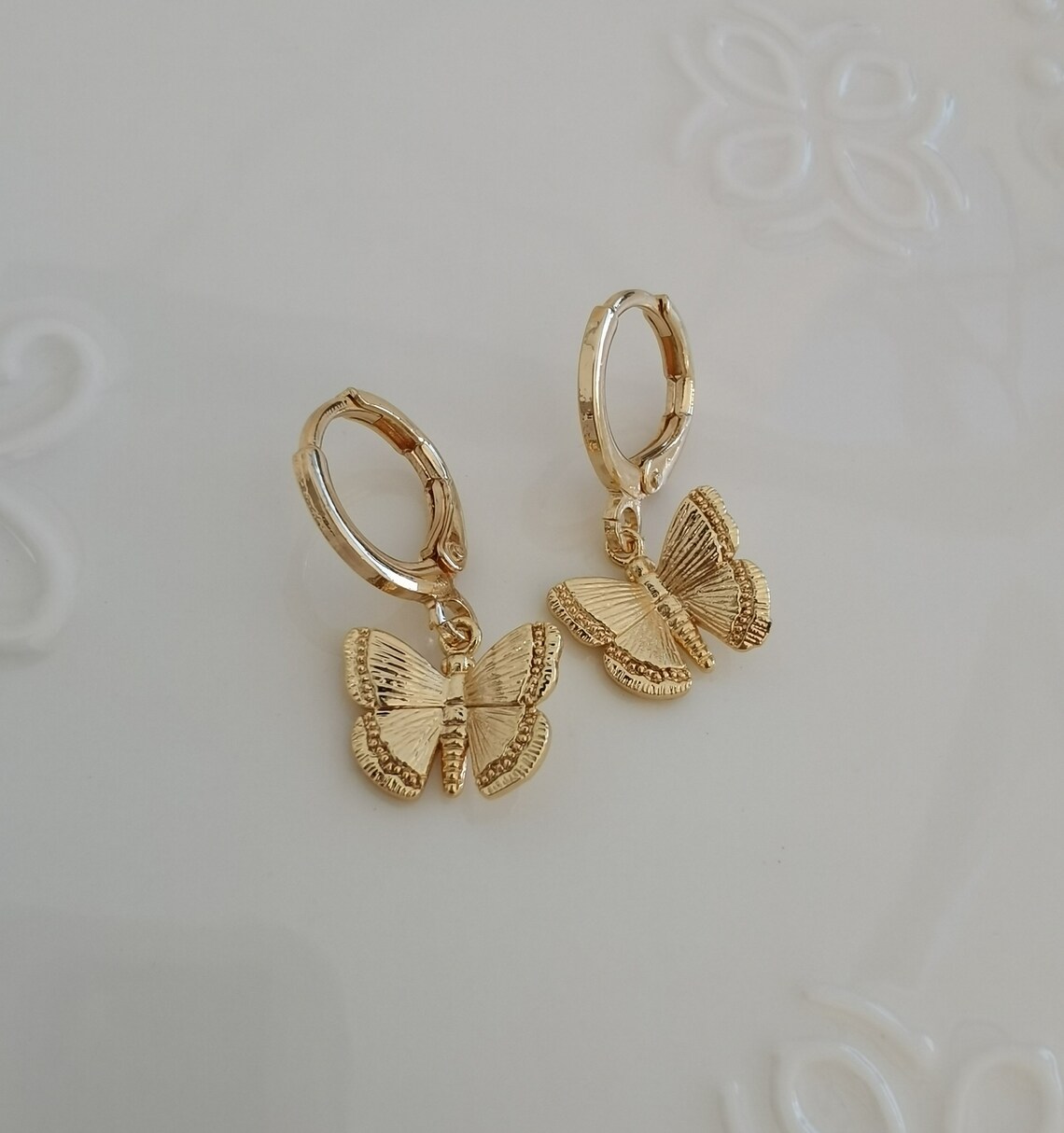 Gold Butterfly Hoop Earring Endless Hoops Huggies Dangle - Etsy