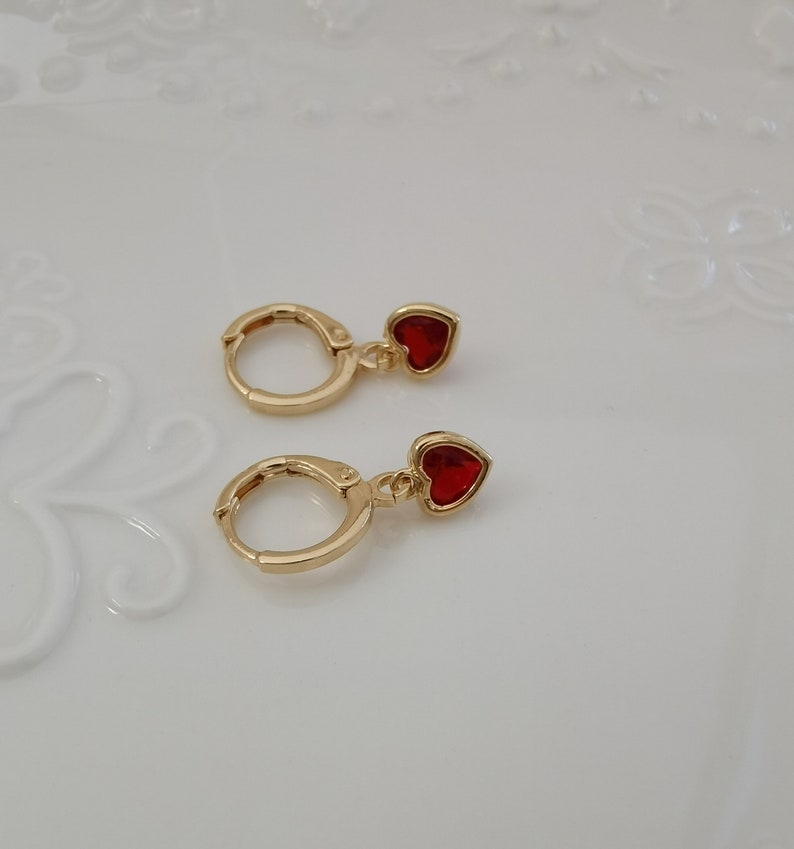 Gold Cz Red Heart Hoop Earring Endless Hoops Huggies Dangle Etsy