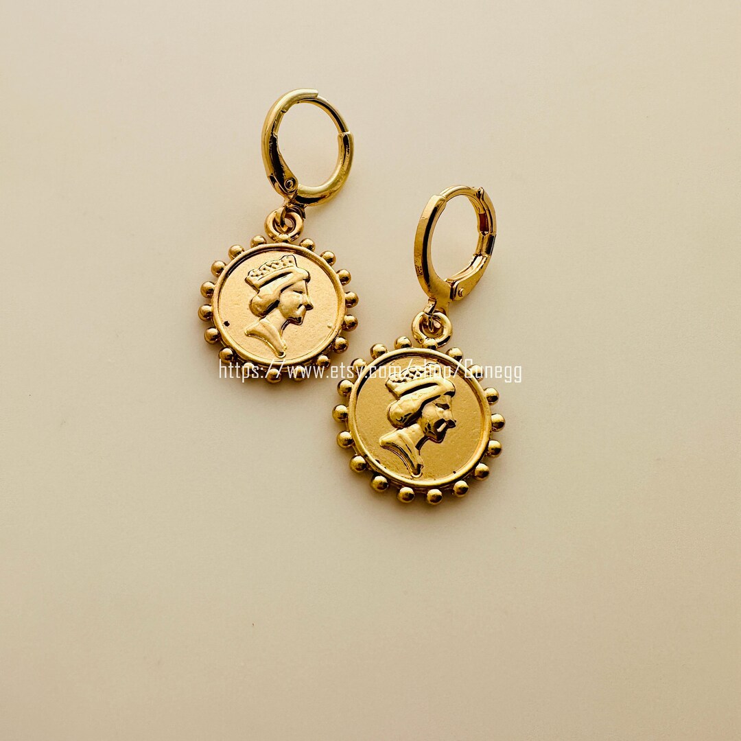 Gold Coin Hoop Earring Endless Hoops Huggies Dangle Earring Simple ...