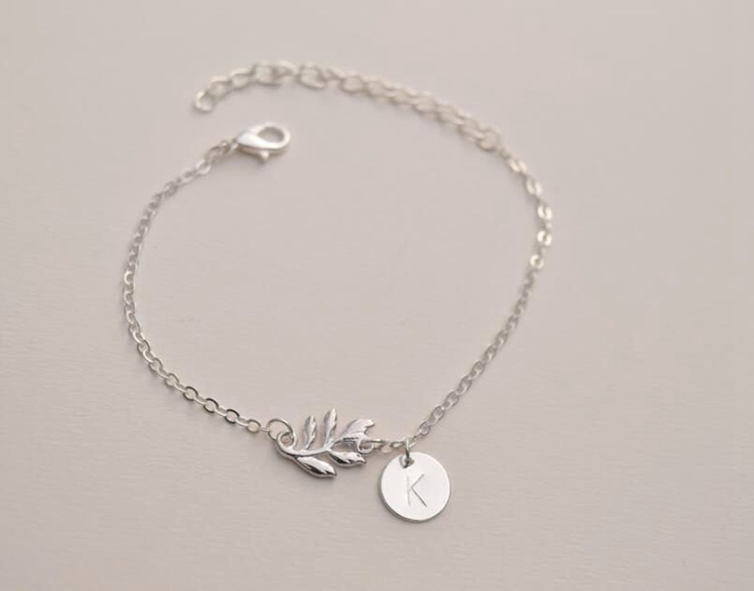 Personalized Initial Leaf Bracelet Letter Bracelet Dainty Delicate ...