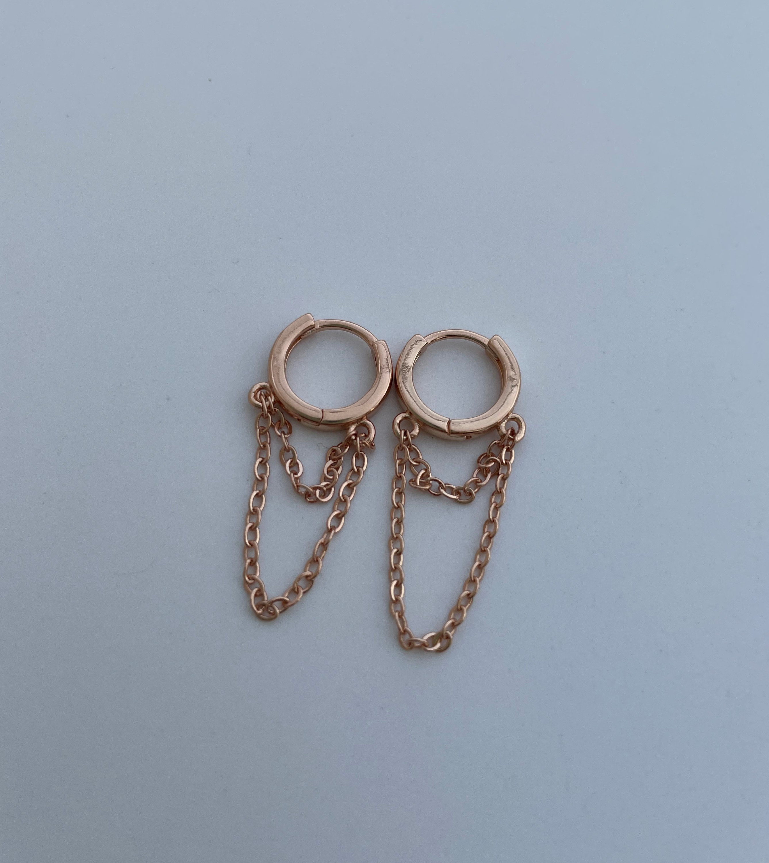 Rose Gold Chain Hoop Earring Endless Hoops Huggies Dangle - Etsy