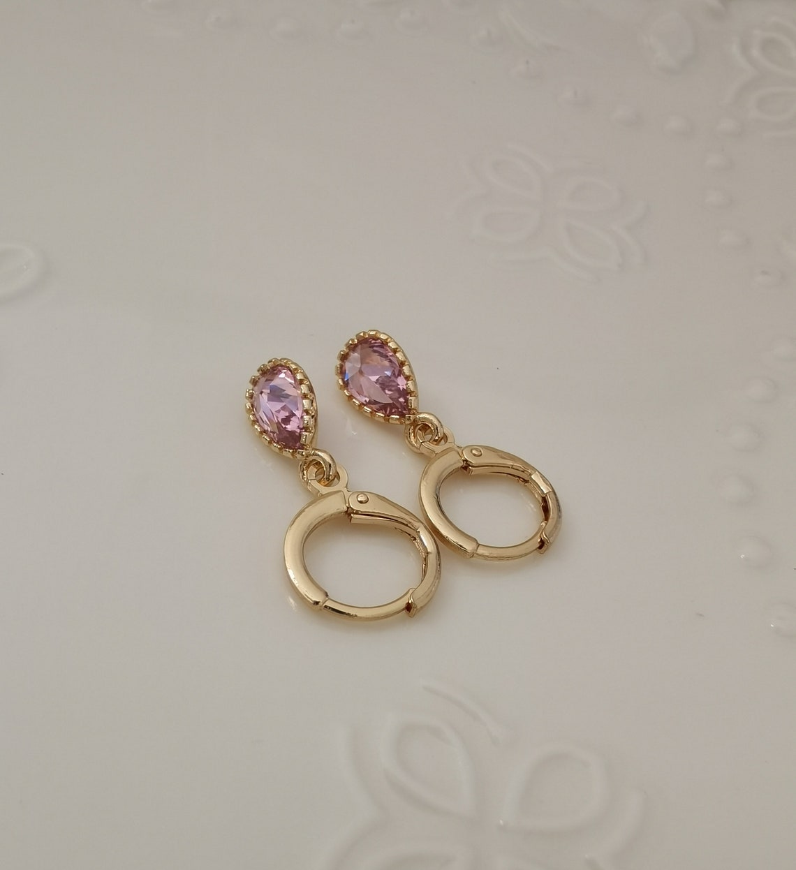 Gold Cz Drop Hoop Earring Endless Hoops Huggies Dangle Earring Etsy