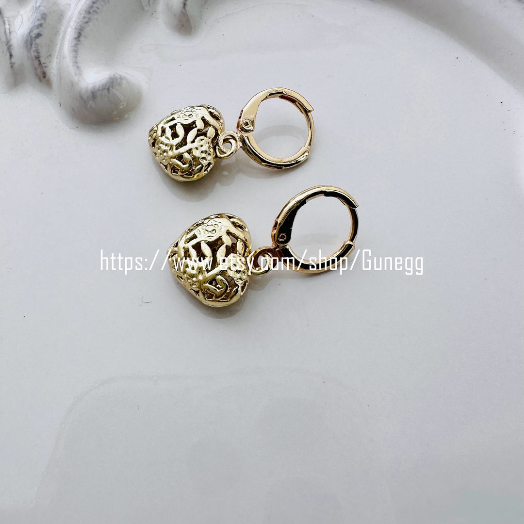 Gold Heart Hoop Earring Endless Hoops Huggies Dangle Earring - Etsy