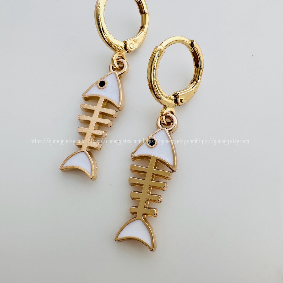 Fish Bone Hoops, Earrings, 1 Pair, 35mm - Etsy