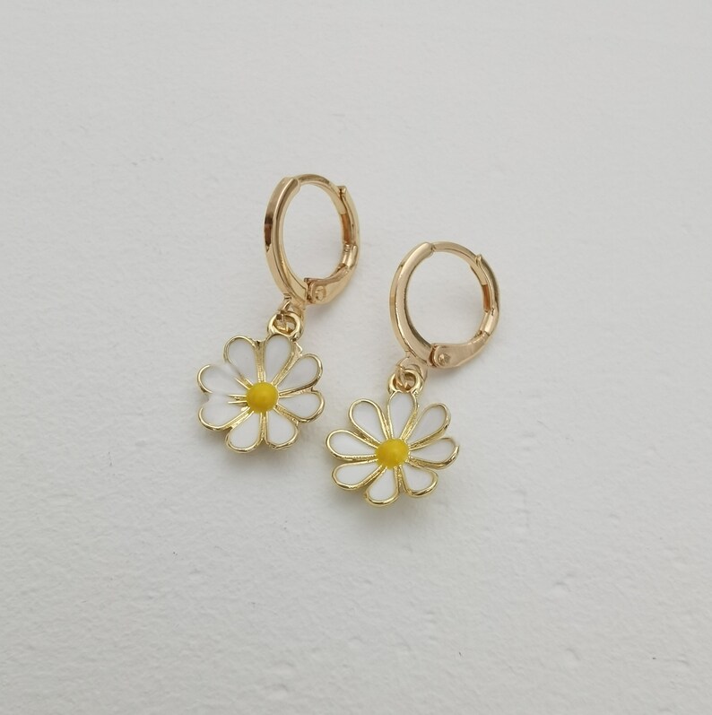 Gold Daisy Sunflower Hoop Earring Endless Hoops Huggies Dangle - Etsy