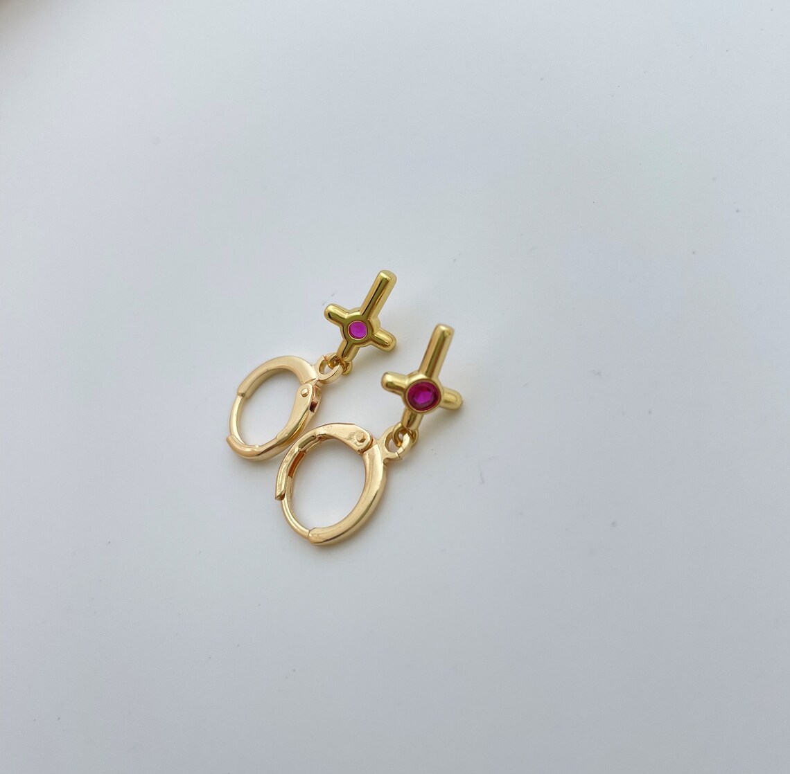 Gold 26mm cross hoop earring hoops endless huggies dangle | Etsy