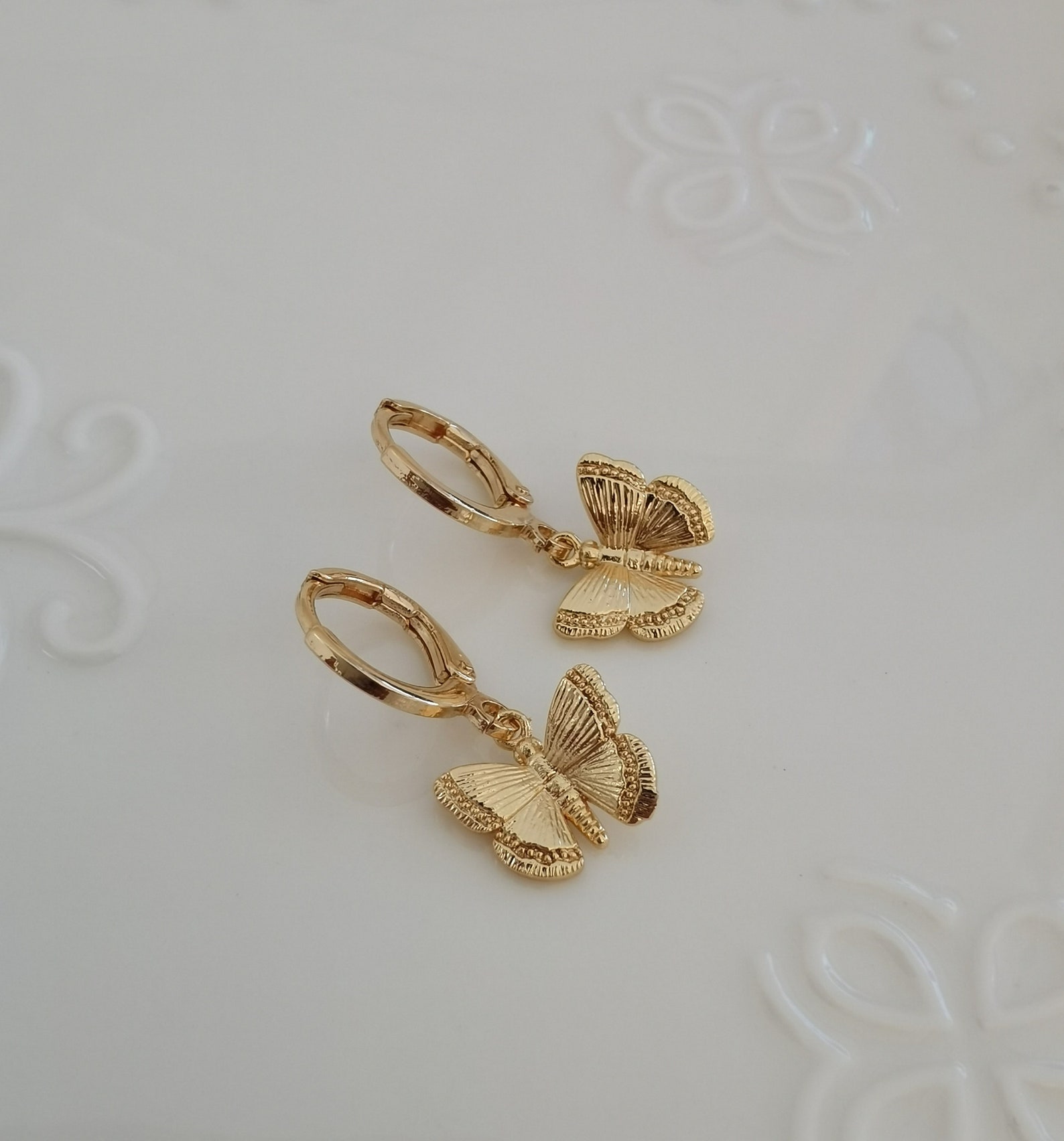 Gold Butterfly Hoop Earring Endless Hoops Huggies Dangle - Etsy