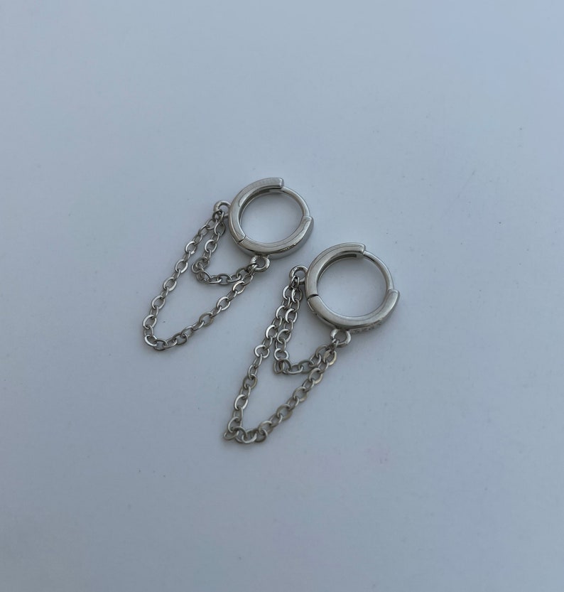Silver chain hoop earring endless hoops huggies dangle earring | Etsy