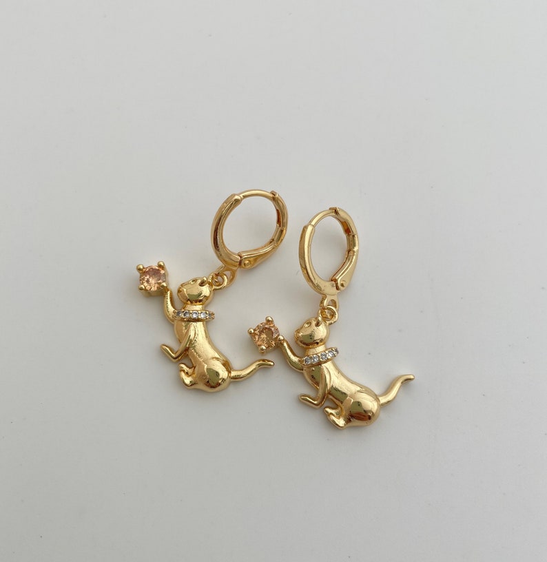 Gold Cat Hoop Earring Endless Hoops Huggies Dangle Earring | Etsy