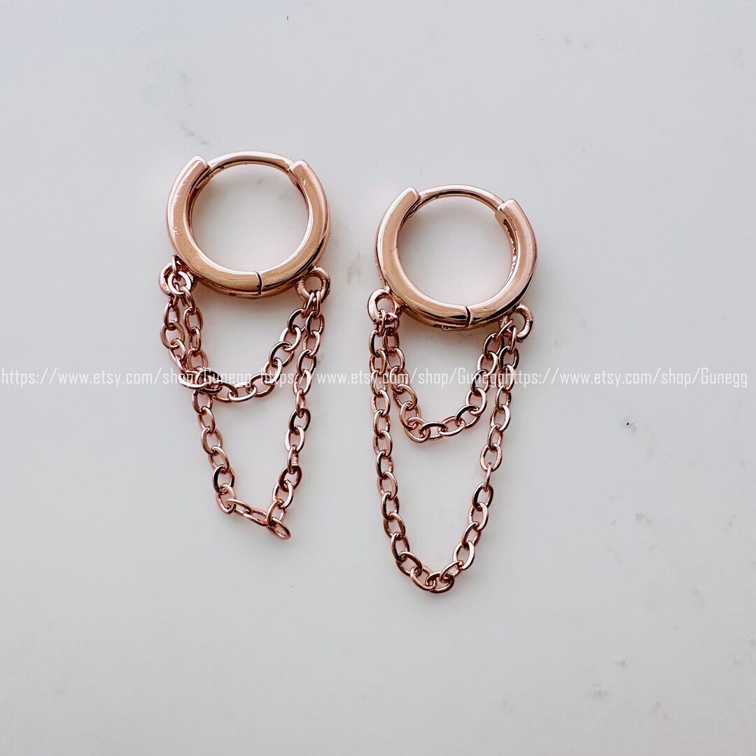 Rose Gold Chain Hoop Earring Endless Hoops Huggies Dangle Earring ...
