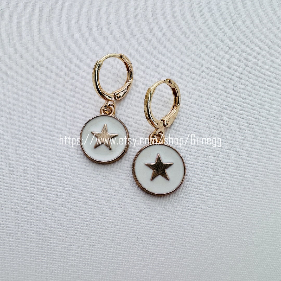 Gold Star Hoop Earring Endless Hoops Huggies Dangle Earring Simple ...