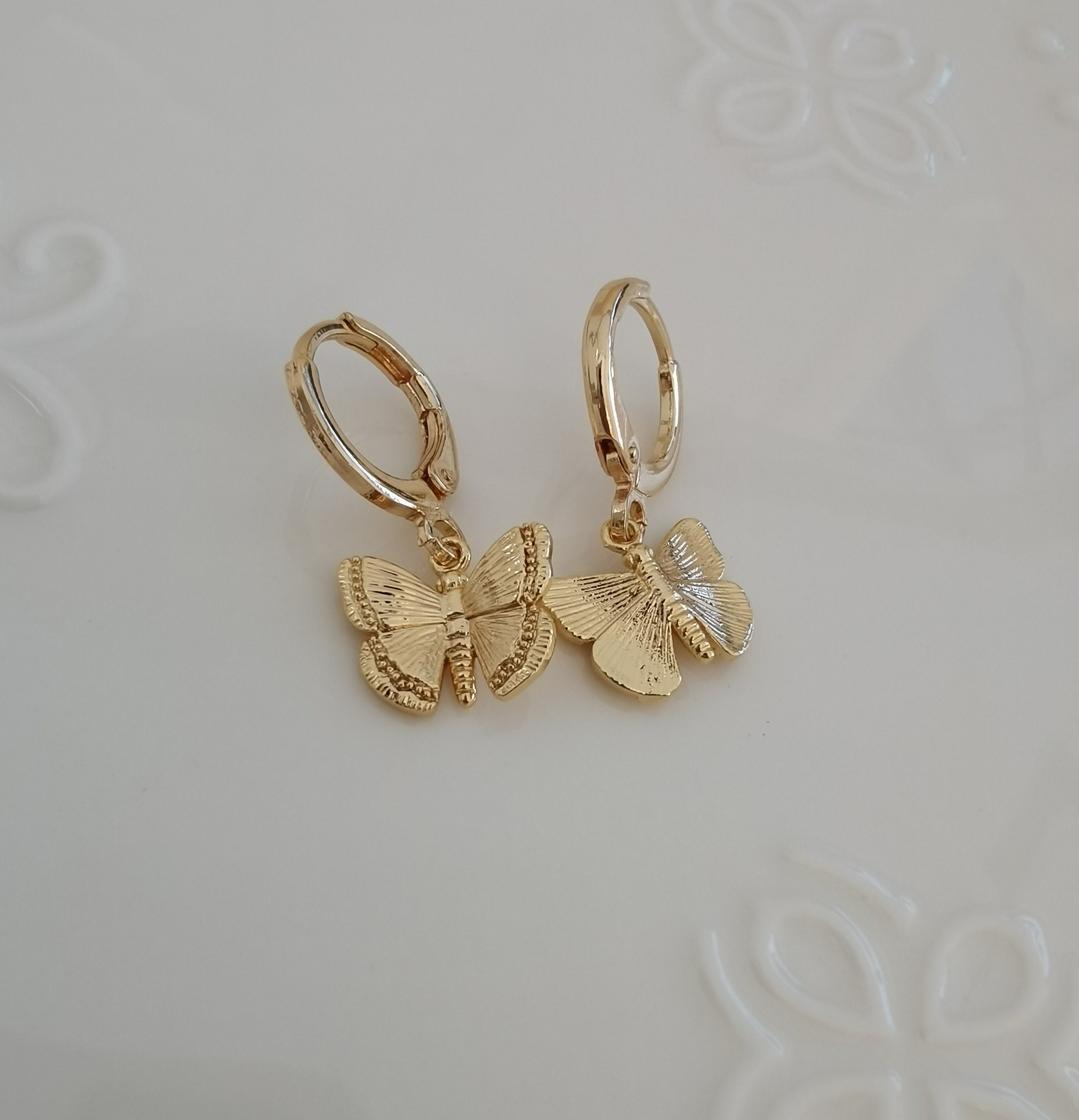 Gold Butterfly Hoop Earring Endless Hoops Huggies Dangle - Etsy