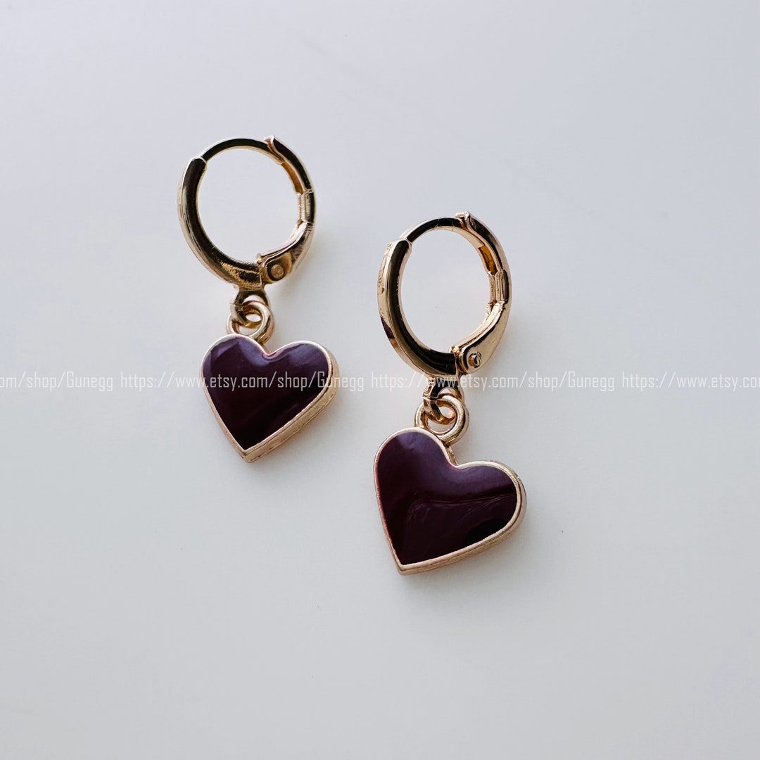 Heart Hoop Earring Endless Hoops Huggies Dangle Earring Simple Earrings ...