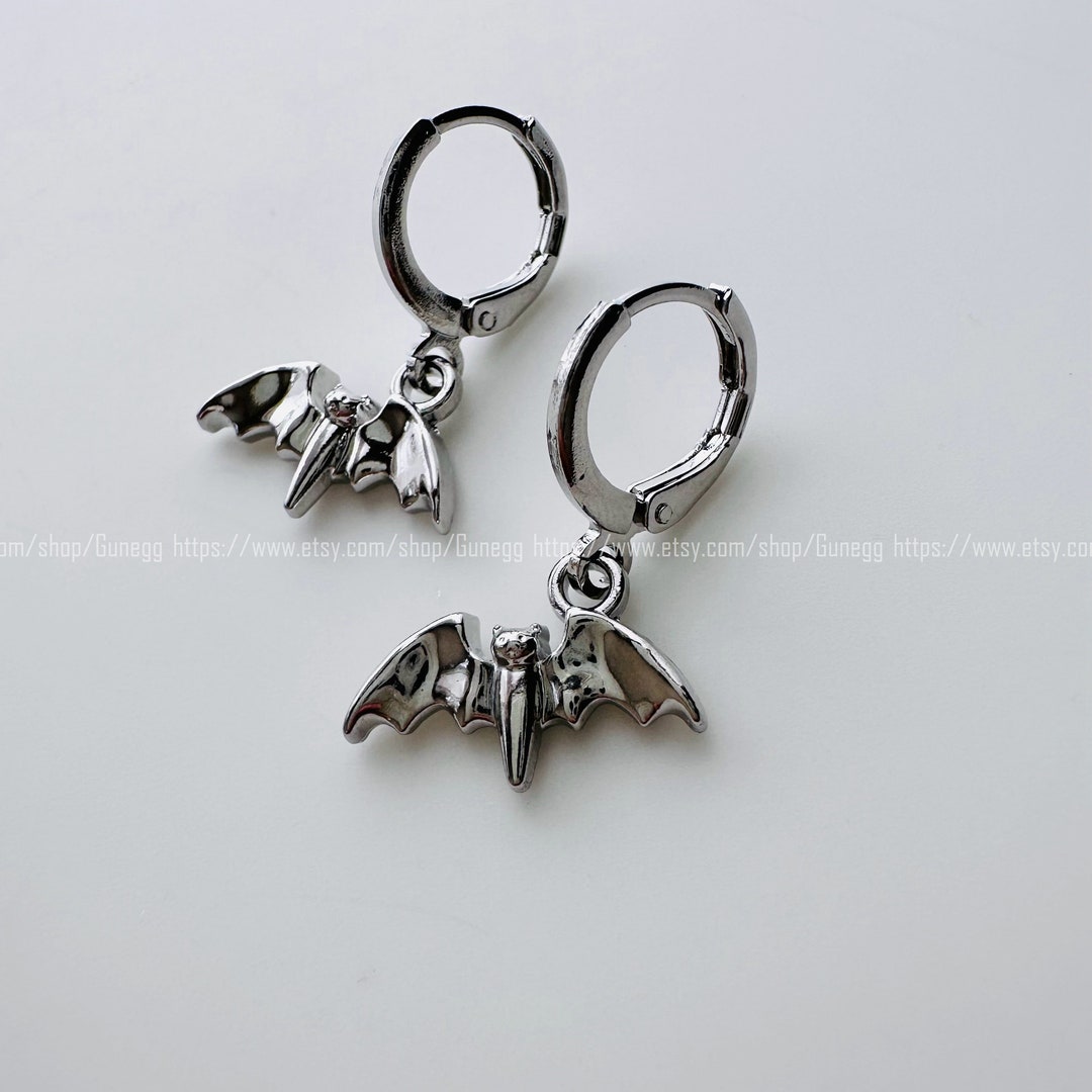 Bat Hoop Earring Endless Hoops Huggies Dangle Earring Simple - Etsy