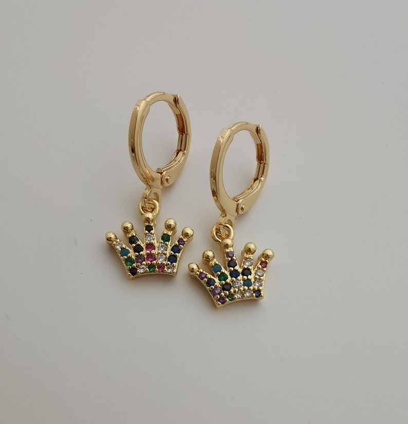 Gold Crown Earring Endless Hoops Huggies Dangle Earring Simple - Etsy