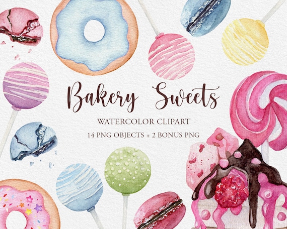 Watercolor Sweet Clipart Hand Painted Bakery Clipart Dessert - Etsy