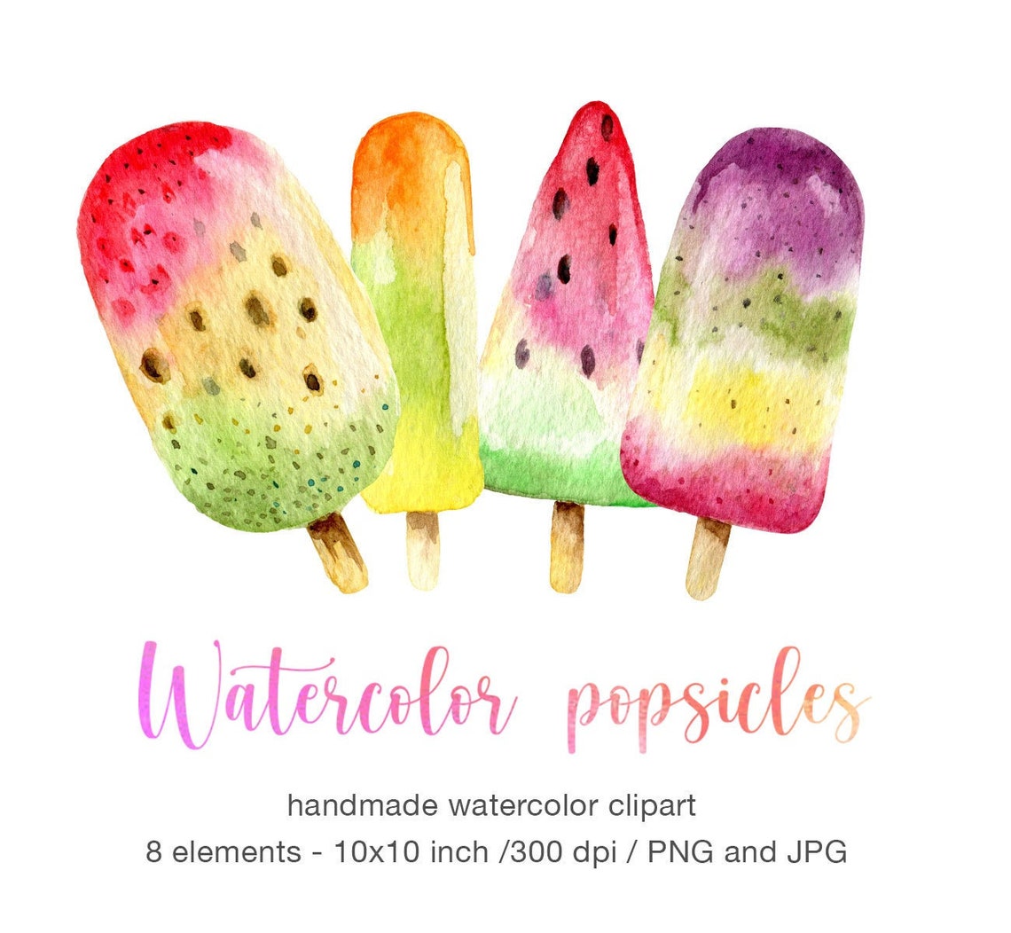 Popsicle clipart Watercolor Clipart hand painted colorful | Etsy