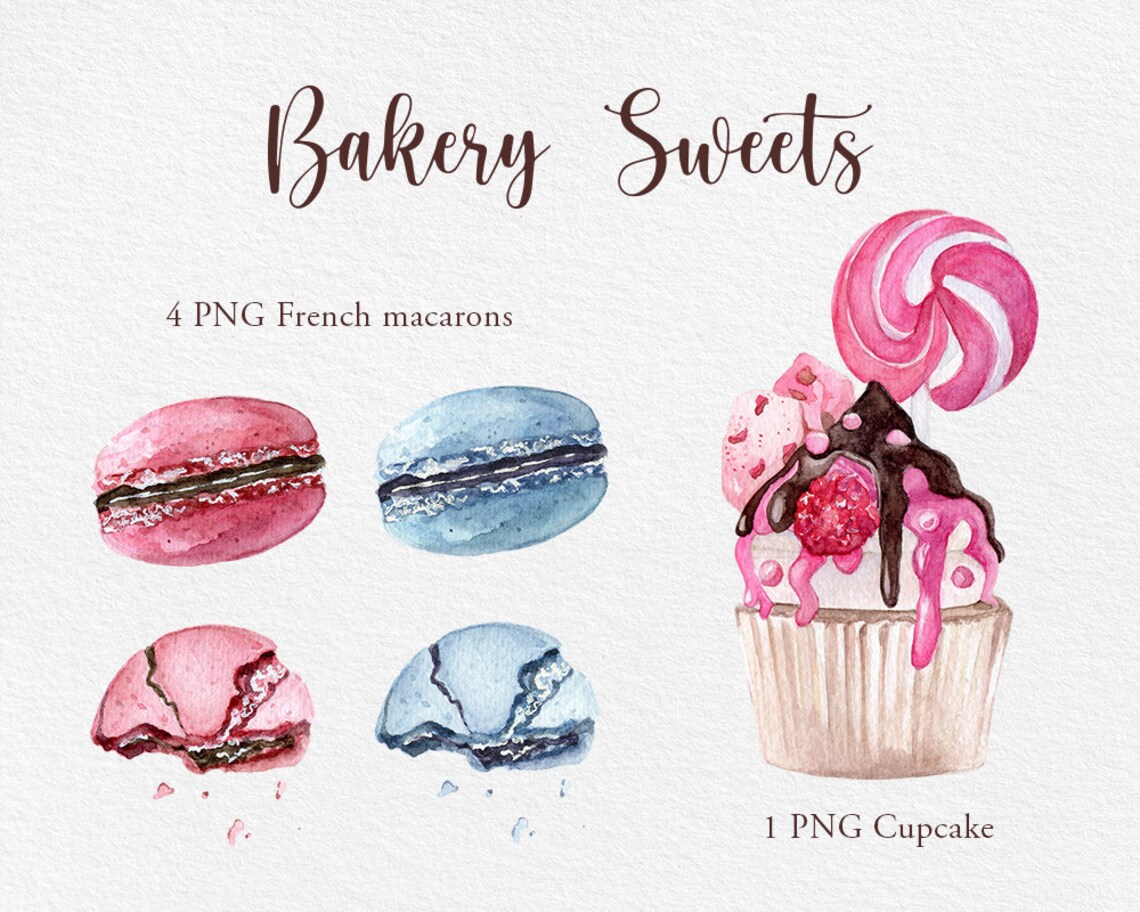 Watercolor Sweet Clipart Hand Painted Bakery Clipart Dessert - Etsy