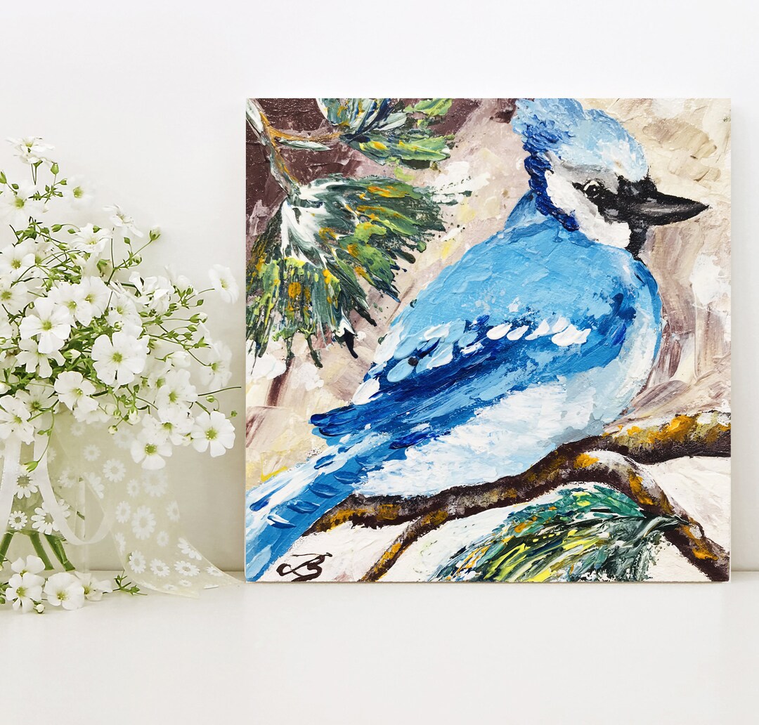 Blue Jay Art Mini Painting Blue Jay Bird Portrait Original Art ...