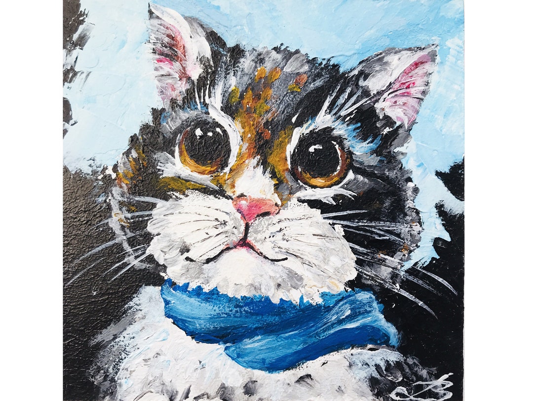 Cat Artwork Cat Portrait Cute, Acrylic Mini Painting, Pet Art Animal ...