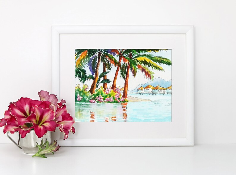 Hawaii Painting Tropical Beach Hawaii Wall Art Watercolor - Etsy
