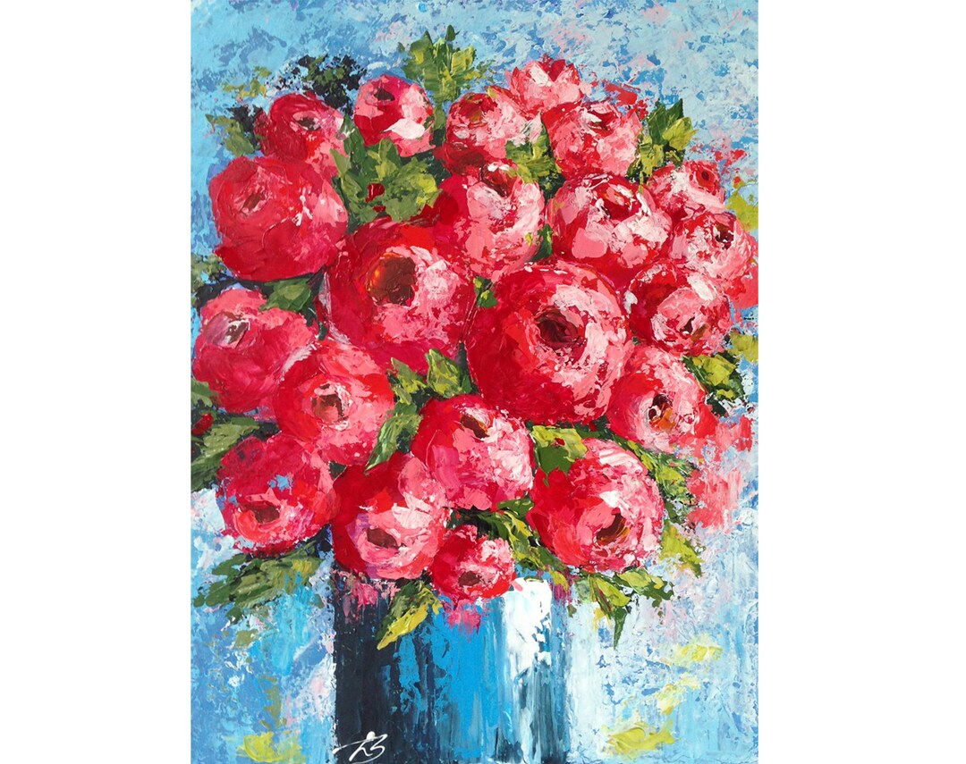 Peony Painting Flower Wall Panel Peonies Wall Art Impasto Painting ...